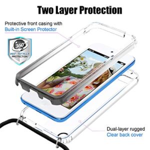 iPod Touch 7 Case, iPod Touch 6 Case, iPod Touch 5 Case with Neck Cord Lanyard Strap, OWKEY Full Body Crystal Clear Case with Built in Screen Protector, Shock Drop Proof Slim Fit Cover for Christmas