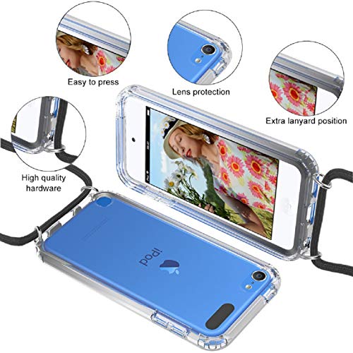 iPod Touch 7 Case, iPod Touch 6 Case, iPod Touch 5 Case with Neck Cord Lanyard Strap, OWKEY Full Body Crystal Clear Case with Built in Screen Protector, Shock Drop Proof Slim Fit Cover for Christmas