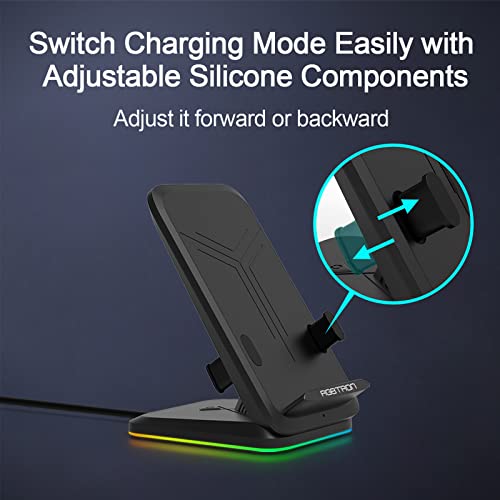 RGB Wireless Phone Charger, 15W Fast Charging Stand Qi Charger Pad for iPhone 14/13/SE/12/11/X/XR/8/Pro Max/Plus/Mini, Samsung Galaxy S22/S21+/S20/S10/Z Flip/Z Fold/Ultra/Note/FE/PC Gaming Setup