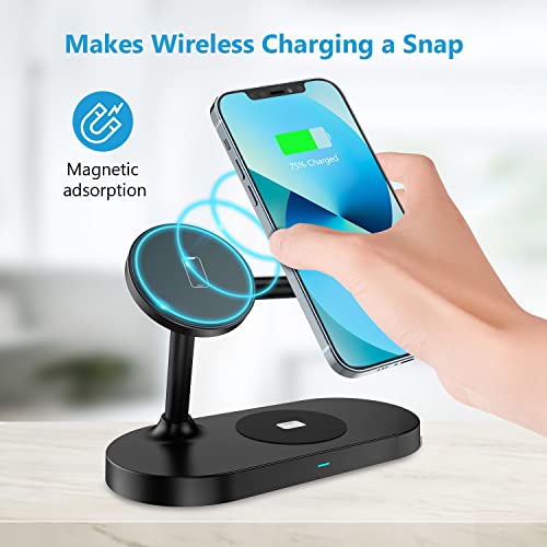 3 in 1 Magnetic Wireless Charger, 15W Fast Mag-Safe Charging Station for iPhone 14/13, 14/13 Pro, 14/123 Pro Max, 14/13 Mini, iWatch SE/7/6/5/4/3/2, Airpods 3/2/Pro (20W PD Adapter Included)