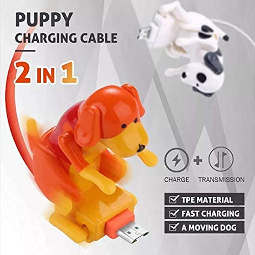 AWMSKONG Funny Humping Dog Fast Charger Cable,Portable Stray Dog Charging Cable,Dog Toy Smartphone USB Cable Charger,for iPhone Android Type-C Various Models Phones. (White, Micro USB)