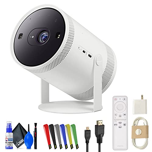 Samsung The Freestyle 550-Lumen Full HD HDR Smart Projector Big Screen Experience with Premium 360 Sound (SP-LSP3BLAXZA) + HDMI Cable + Cable Straps + Cleaning Kit + More