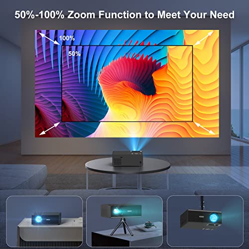 Projector with 120“ Projector Screen, Projector with WiFi and Bluetooth, Outdoor Projector with Portable Projector Screen, FUDONI Movie Projector Compatible w/iOS/Android/Win/PS5, Black