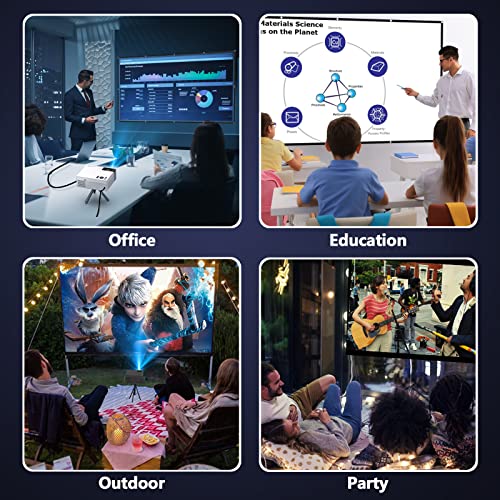 Projector with 120“ Projector Screen, Projector with WiFi and Bluetooth, Outdoor Projector with Portable Projector Screen, FUDONI Movie Projector Compatible w/iOS/Android/Win/PS5, Black