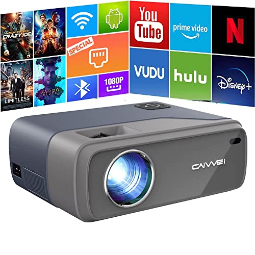 Native 1080p 4K Mini Projector WiFi Bluetooth, Portable Home Theater Outdoor Movie Projector for iPhone, Android 9.0 OS Projector with Apps Netflix,Prime Video, Work for iOS/Android,TV Stick,DVD