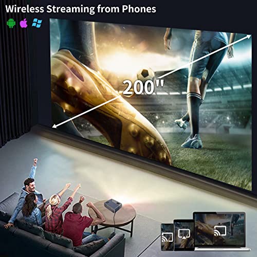 Native 1080p 4K Mini Projector WiFi Bluetooth, Portable Home Theater Outdoor Movie Projector for iPhone, Android 9.0 OS Projector with Apps Netflix,Prime Video, Work for iOS/Android,TV Stick,DVD