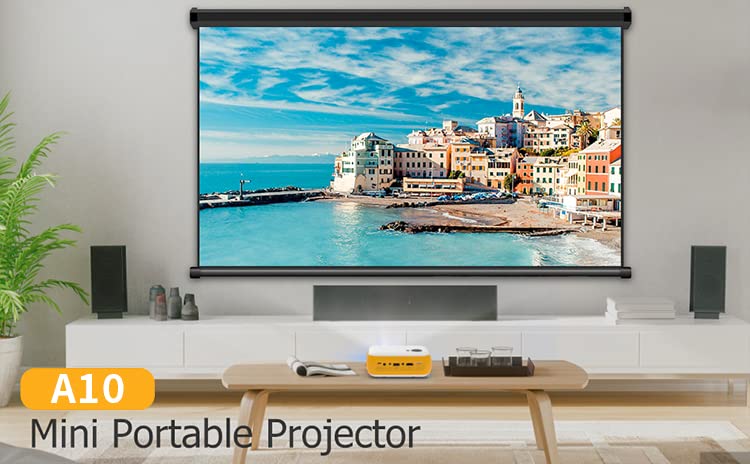 Portable Mini Video Projector, 1800 Lumens A10 Pro Home Theater Phone Mirroring Projectors, Portable Movie Display Projector with Built-in Speaker Mobile Phone Projector (Yello)