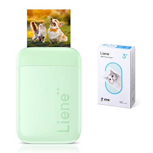 Liene Photo Printer, 2x3” Mini Portable Instant Photo Printer Bundle w/ 50 Zink Adhesive Paper, Bluetooth 5.0, Compatible w/iOS & Android, Small Picture Printer for iPhone, Smartphone, Green