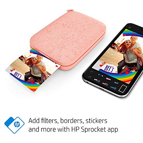 HP Sprocket Portable Photo Printer 2nd Edition (Blush) & Sprocket Photo Paper, Sticky-Backed 20 sheets