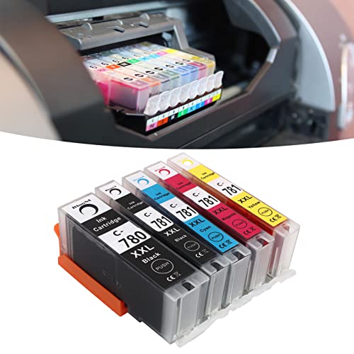 Ink Cartridge with 5% Coverage, Smoothly Print Clear Fadeless Printer Cartridge, for PIXMA TS707 TR8570 TS8170 (BK BK C M Y 5 Colors)