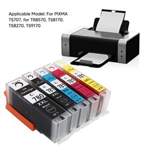 Ink Cartridge with 5% Coverage, Smoothly Print Clear Fadeless Printer Cartridge, for PIXMA TS707 TR8570 TS8170 (BK BK C M Y 5 Colors)