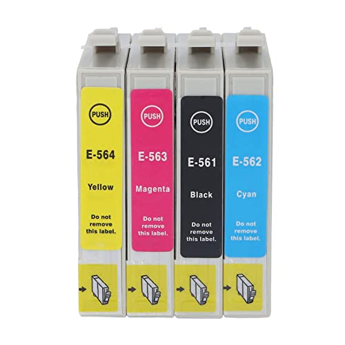 Hilitand 4PCS Ink Cartridge Smoothly Ink Output Large Capacity 4 Colors BK C M Y Cartridge Combo Pack for Printer Accessories (T0561/T0562/T0563/T0564)