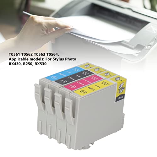 Hilitand 4PCS Ink Cartridge Smoothly Ink Output Large Capacity 4 Colors BK C M Y Cartridge Combo Pack for Printer Accessories (T0561/T0562/T0563/T0564)