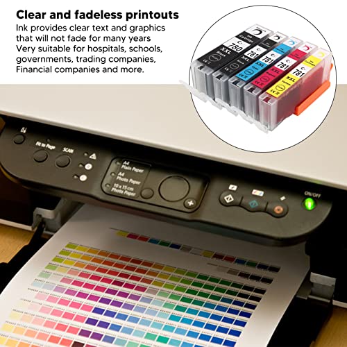 Hilitand Ink Cartridge Clear Fadeless Smoothly Print Cartridge for Office, Schools, Trade Building Printing Photos, Test Papers, Documents (BK BK C M Y 5 Colors)