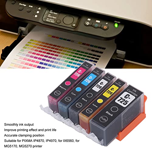 Hilitand Ink Cartridge Inkjet Cartridge ABS Printer Cartridge with Ink Printing Ink Cartridge for Print Photos, Test Papers, Documents (BK BK C M Y 5 Colors)