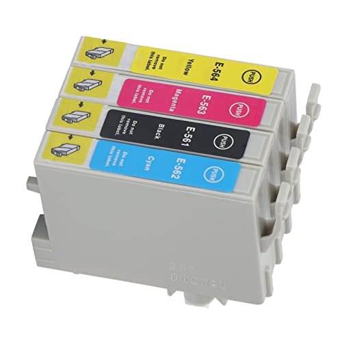 4PCS Ink Cartridge Colorfast Large Capacity BK C M Y Printer Ink Cartridge Combo Pack ABS Material for Printer Printing Documents (T0561/T0562/T0563/T0564)