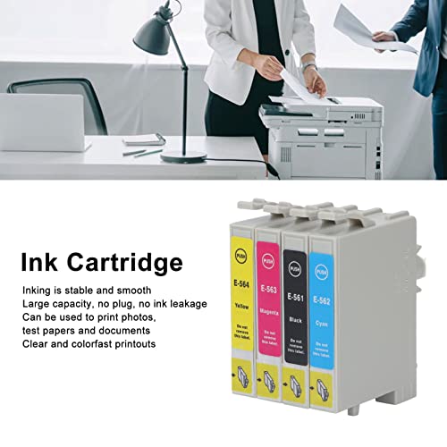 4PCS Ink Cartridge Colorfast Large Capacity BK C M Y Printer Ink Cartridge Combo Pack ABS Material for Printer Printing Documents (T0561/T0562/T0563/T0564)