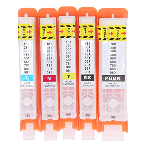 Fafeicy 5Pcs Ink Cartridge PGBK BK C M Y Inkjet Cartridge Printer Cartridge Smoothly Operation Reusable with Permanent Chip (380-381)