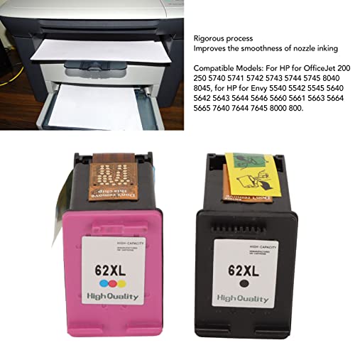 Zyyini 2pcs Ink Cartridges, 62XL Colored, Black Print Cartridges Replacement for OfficeJet 200 258 5540 5542 5640 7640 Printer, Standard Ink Cartridge for Office Home