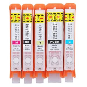 FTVOGUE 5Pcs Ink Cartridge Reusable Smoothly Ink Output PGBK BK C M Y Printer Cartridge for Test Papers Documents (650-651)