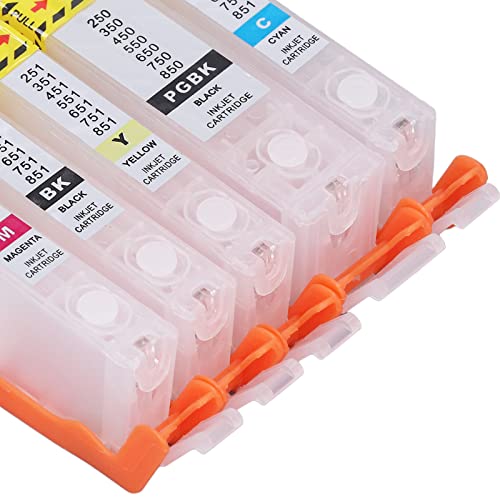 FTVOGUE 5Pcs Ink Cartridge Reusable Smoothly Ink Output PGBK BK C M Y Printer Cartridge for Test Papers Documents (450-451)