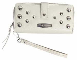 harley-davidson women’s heavy metal stud genuine leather clutch wallet – cream