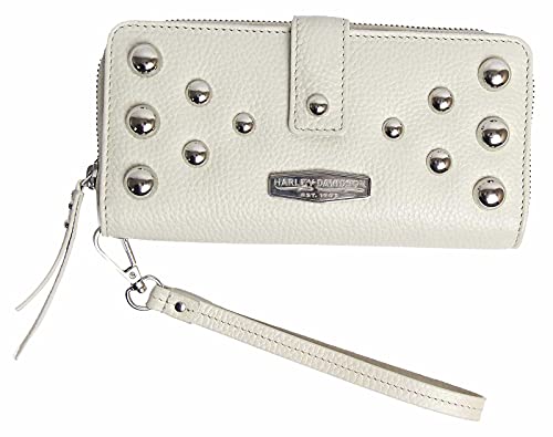 Harley-Davidson Women's Heavy Metal Stud Genuine Leather Clutch Wallet - Cream