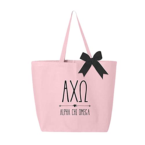 Pink Tote Bags with Black Bow - Alpha Chi Omega Tote Bag - Large Canvas Tote Bag for Women and Sisterhood