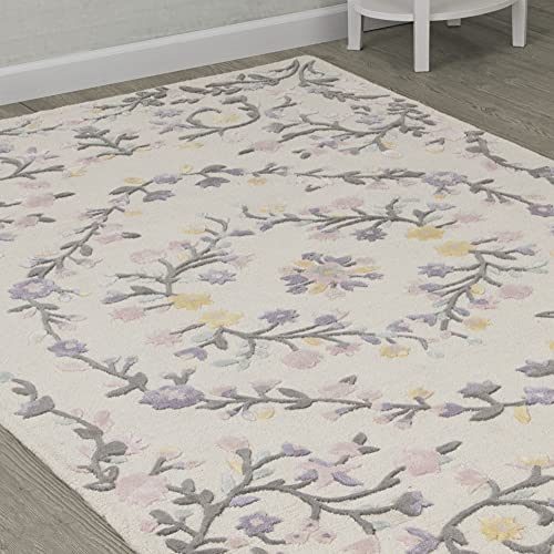 Delta Children Hand-Tufted Wool Blend Area Rug 5x8, Floral Garden