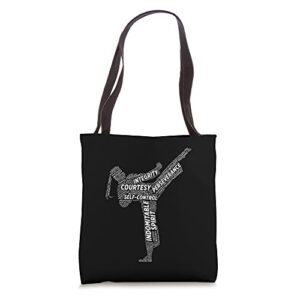 taekwondo girl 5 tenets of tkd tote bag