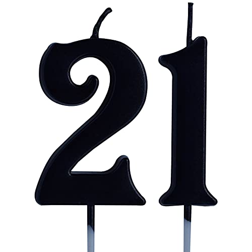 Black 21st Birthday Candle, Number 21 Years Old Candles Cake Topper, Boy Or Girl Party Decorations, Supplies