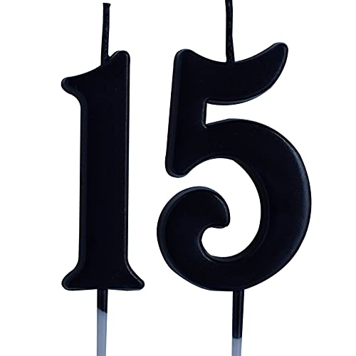 Black 15th Birthday Candle, Number 15 Years Old Candles Cake Topper, Boy Or Girl Party Decorations, Supplies