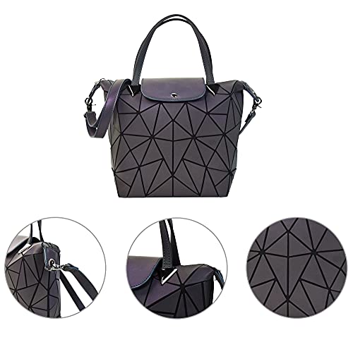 SIYUE Geometric Luminous Purses and Handbags Women Holographic Reflective Crossbody Bag Wallet Flash Rainbow Tote C