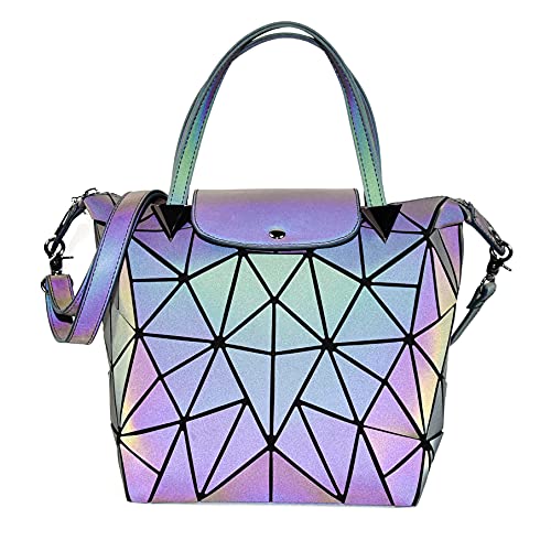 SIYUE Geometric Luminous Purses and Handbags Women Holographic Reflective Crossbody Bag Wallet Flash Rainbow Tote C