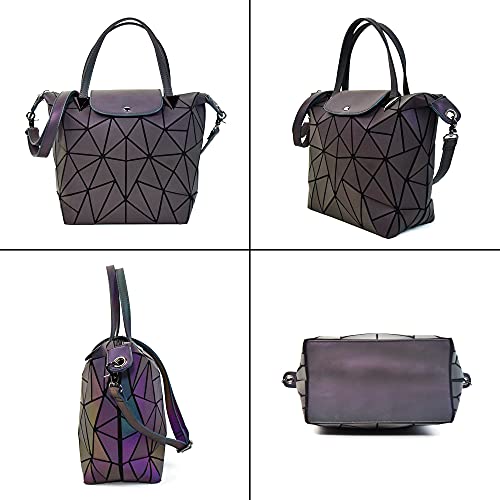 SIYUE Geometric Luminous Purses and Handbags Women Holographic Reflective Crossbody Bag Wallet Flash Rainbow Tote C