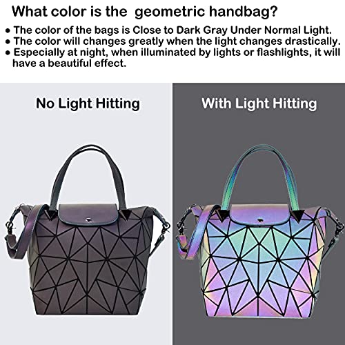 SIYUE Geometric Luminous Purses and Handbags Women Holographic Reflective Crossbody Bag Wallet Flash Rainbow Tote C