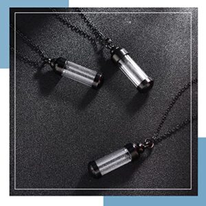 4 Vial Necklace Pendant Set Include 4 Stainless Steel Glass Openable Container Vial Tube Urn Keepsake Cremation Memorial Ashes Holder 4 Snake Chain Necklace for DIY Jewelry Making (Black)