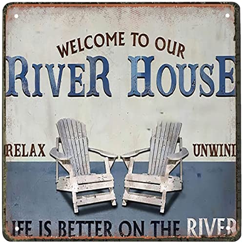 Xiddxu Retro Metal Aluminium Tin Sign Lake House Metal Sign, River House Sign, Outside Decor, Lake House Decor, Housewarming Gift, Lake House Artwall Poster Plaque 12x12 Inch