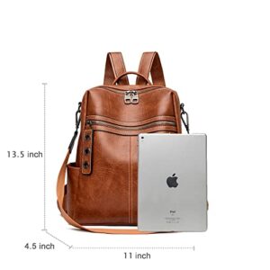 Leather Womens Backpack Purse for Women, Ladies Convertible Cute Purse Backpack and Handbags Shoulder Bag Bookbag Satchel for Travel, Anti-Theft Multi Pockets Fashion Designer Rucksack (Medium, Brown)