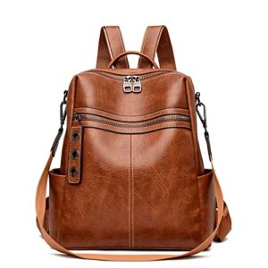 Leather Womens Backpack Purse for Women, Ladies Convertible Cute Purse Backpack and Handbags Shoulder Bag Bookbag Satchel for Travel, Anti-Theft Multi Pockets Fashion Designer Rucksack (Medium, Brown)