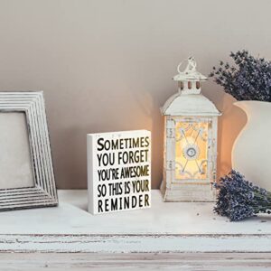 Inspirational Wall Box Sign 4 x 5 Inches Wood Wall Box Sign Classic Box Sign Sometime You Forget You're Awesome So This Is Your Reminder Positive Wall Plaque for Family Friend Home Decor (White Board)