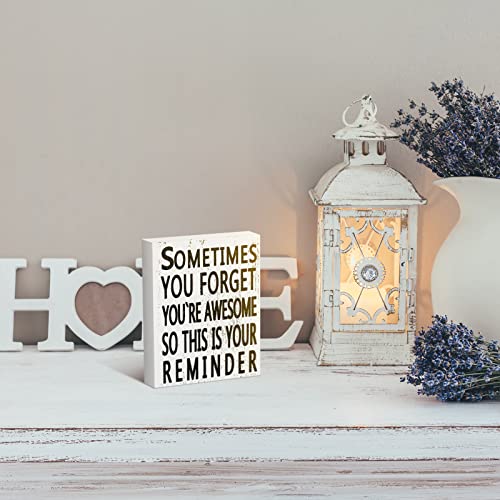 Inspirational Wall Box Sign 4 x 5 Inches Wood Wall Box Sign Classic Box Sign Sometime You Forget You're Awesome So This Is Your Reminder Positive Wall Plaque for Family Friend Home Decor (White Board)