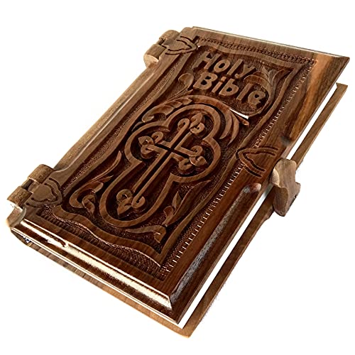 Hand Carved Walnut Wood Holy Bible English Easy to Read Version 8.6" 1040 Pages Wood Cover Bible