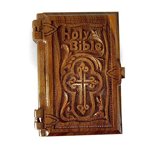 Hand Carved Walnut Wood Holy Bible English Easy to Read Version 8.6" 1040 Pages Wood Cover Bible