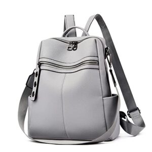 leather womens backpack purse for women, ladies convertible cute purse backpack and handbags shoulder bag bookbag satchel for travel (medium, light grey)