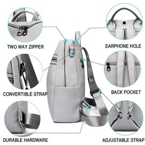 Leather Womens Backpack Purse for Women, Ladies Convertible Cute Purse Backpack and Handbags Shoulder Bag Bookbag Satchel for Travel (Medium, Light Grey)