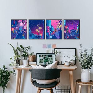 DALIHEBO Anime Posters Japanese Wall Art Set of 4 - Anime Art Tokyo Streets in the Night Sky Wall Decor Poster for Living Room Bedroom Kitchen UNFRAMED 8x10 inch