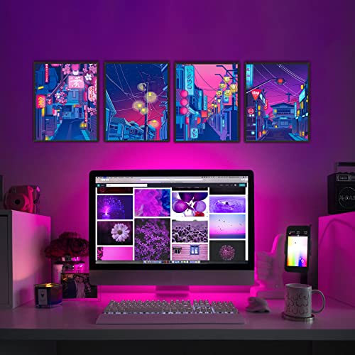 DALIHEBO Anime Posters Japanese Wall Art Set of 4 - Anime Art Tokyo Streets in the Night Sky Wall Decor Poster for Living Room Bedroom Kitchen UNFRAMED 8x10 inch