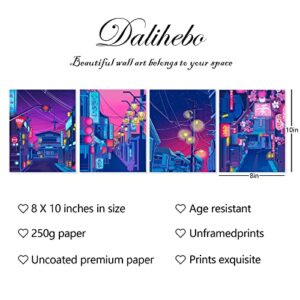 DALIHEBO Anime Posters Japanese Wall Art Set of 4 - Anime Art Tokyo Streets in the Night Sky Wall Decor Poster for Living Room Bedroom Kitchen UNFRAMED 8x10 inch