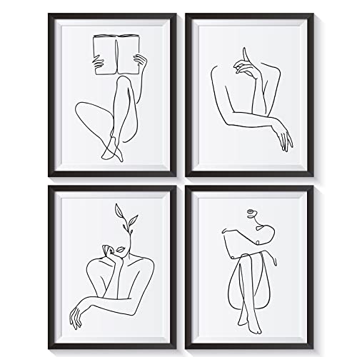 BELLOWDEER Woman Body Line Art Wall Decor Art Prints Set of 4, Minimalist Wall Art Posters, Home Decor for Women Bedroom Living Room Office Decoration Wall Art, 8 x 10 Inch, Unframed